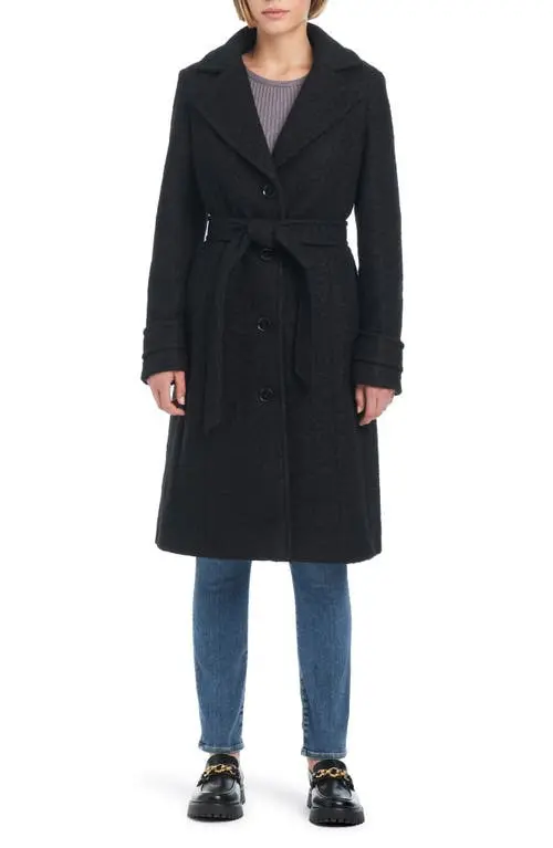 kate spade new yorkトレンチコート　ブラック Kate Spade New York Club Belted Wool-Blend Coat With Faux Fur Trim