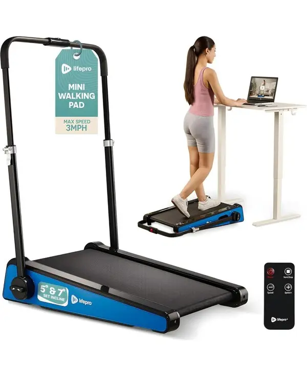 LIFEPRO Smallest Portable Mini Walking Pad With Adjustable Handlebar - Blue