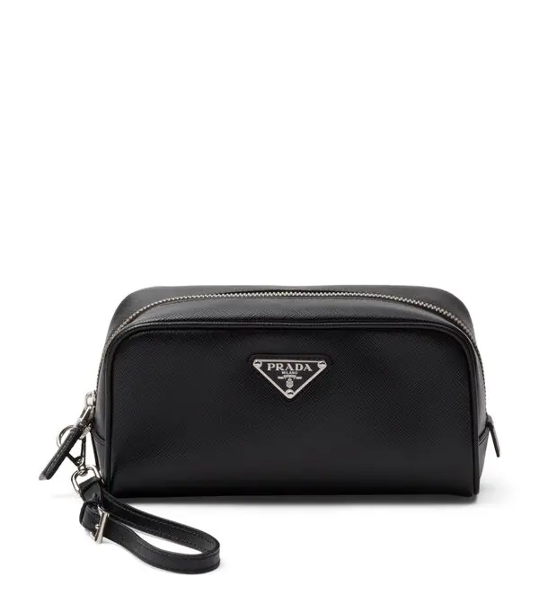 Prada Saffiano Leather Logo Pouch - Black
