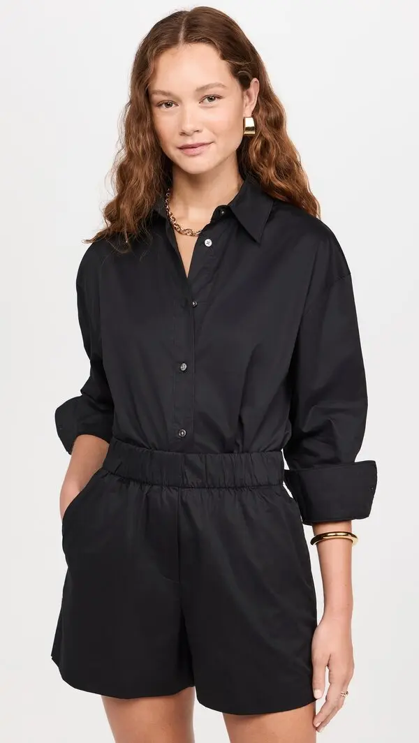 Sold Out NYC Classic Collar Shirttail Hem Button-down Shirt - Black