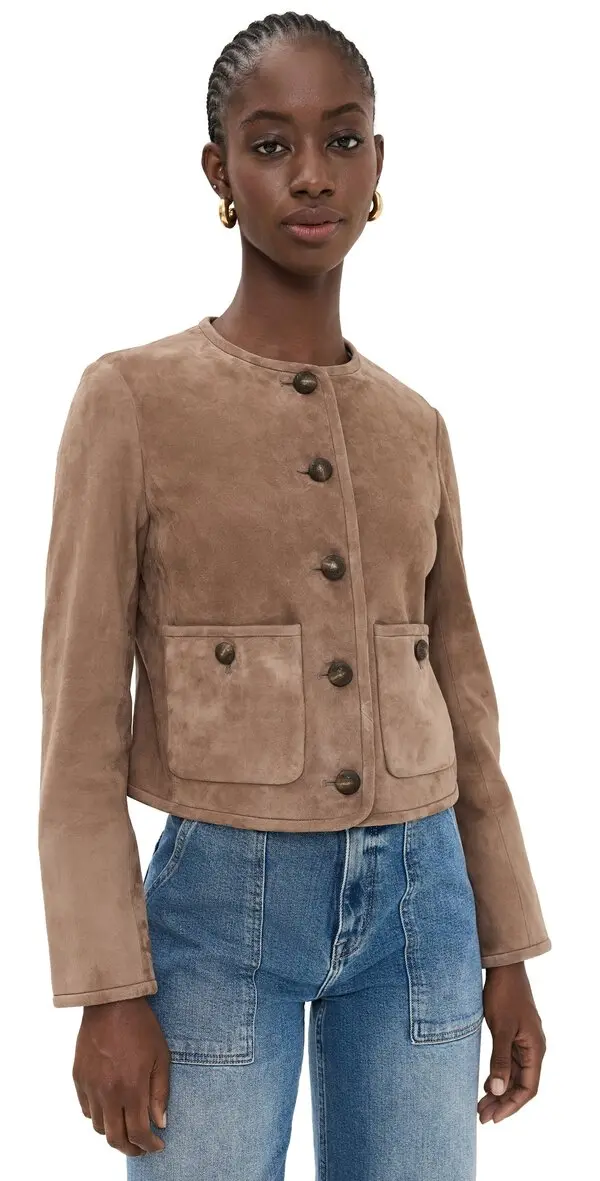 Veronica Beard Andrea Suede Jacket - Bark