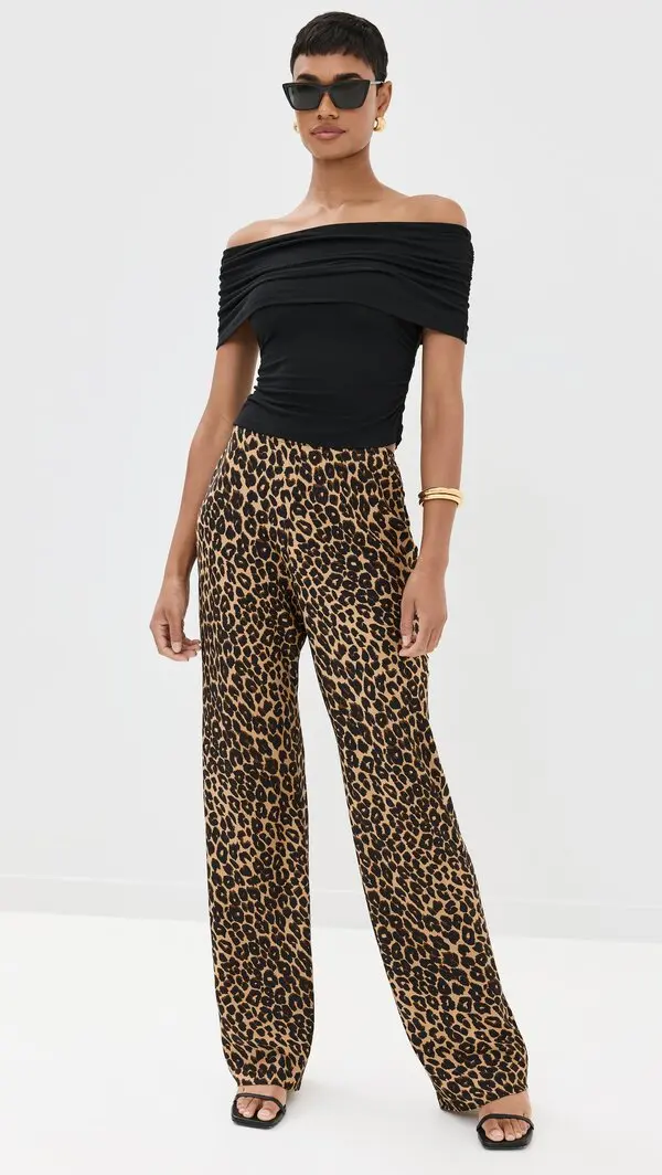 REFORMATION Gale Leopard Print Satin Pants