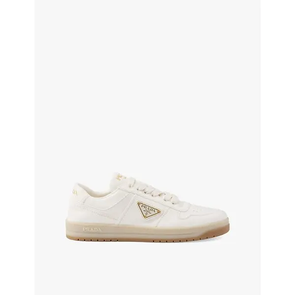 Prada Downtown Logo-plaque Leather Low-top Sneakers - Neutral