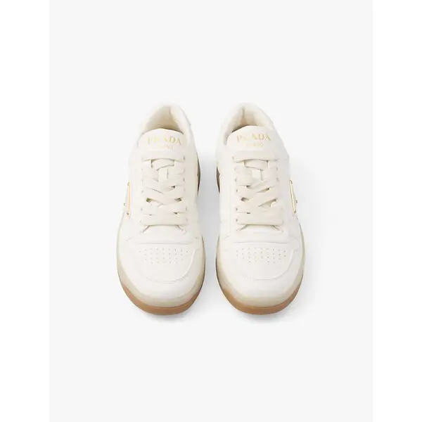Prada Downtown Logo-plaque Leather Low-top Sneakers - Neutral