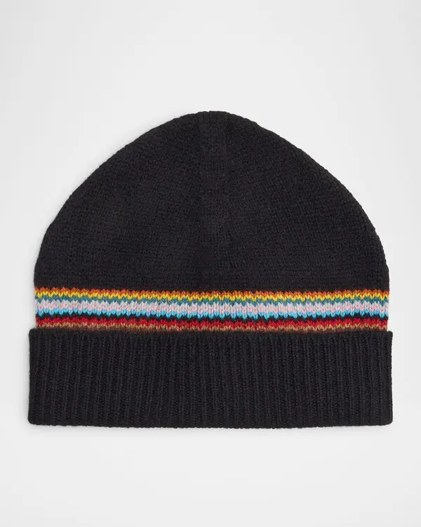Paul Smith Lambswool Block Stripe Beanie - Black