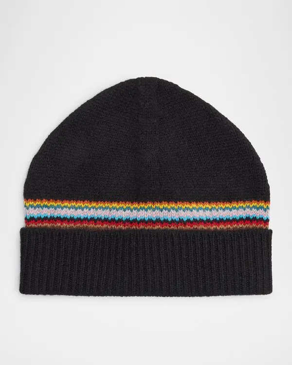 Paul Smith Lambswool Block Stripe Beanie - Black