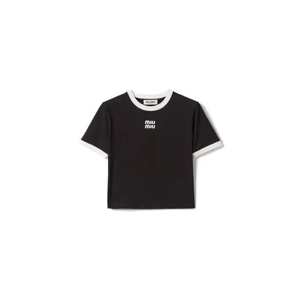 Miu Miu Cotton Jersey T-shirt With Embroidered Logo - Black