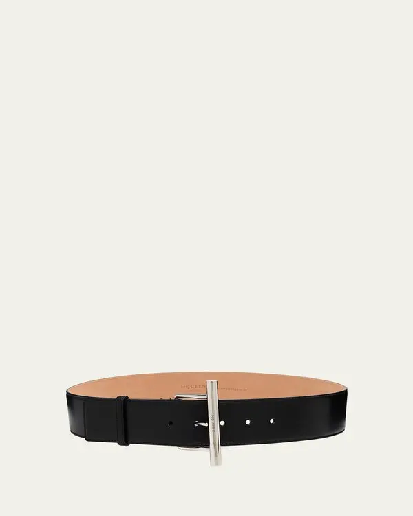 Alexander McQueen Silvertone Cross-bar Leather Wide Sling Belt - Black