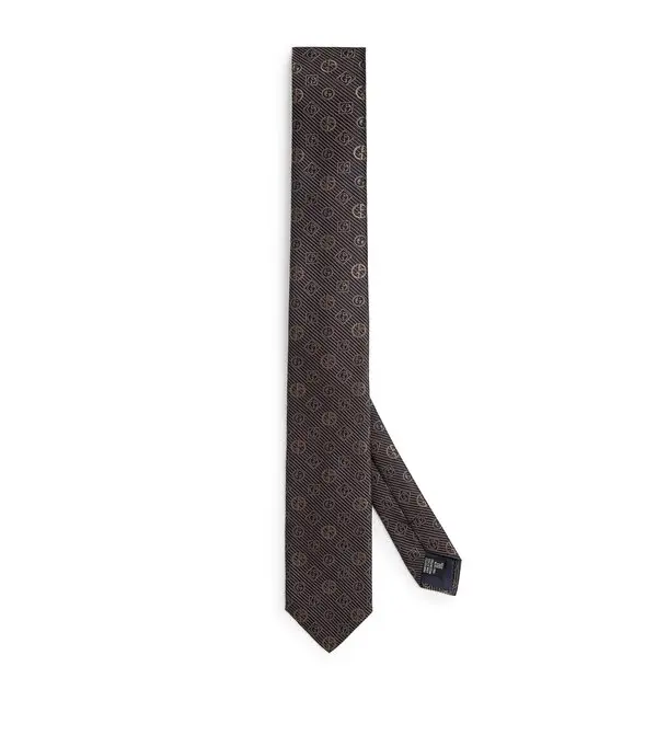 Giorgio Armani Silk Monogram Stripe Jacquard Tie - Blue