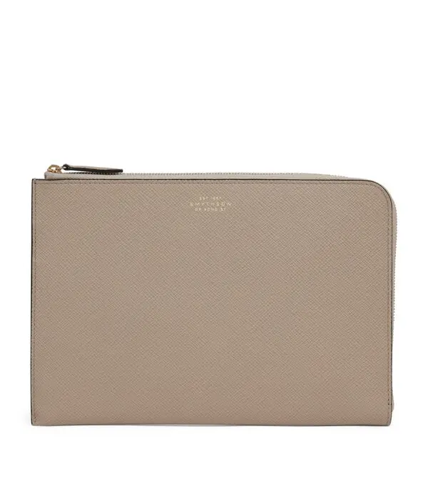 Smythson Panama Leather Slim Pouch - Beige