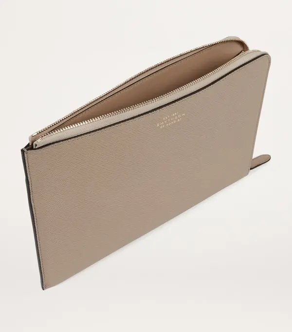 Smythson Panama Leather Slim Pouch - Beige