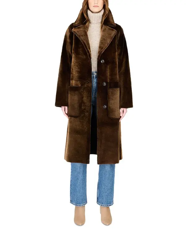 HISO Zira Reversible Shearling Coat - Macassar