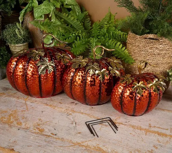 VALERIE PARR HILL As Is Set Of 3 Nested Metallic Finish Half Pumpkins - One-color