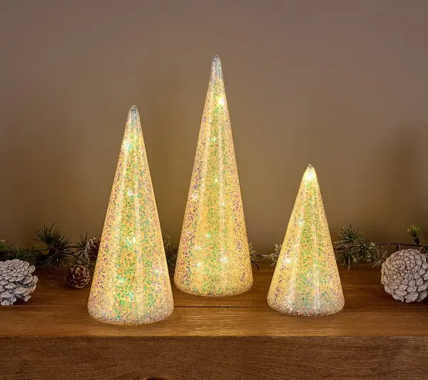 FIERCE HOME As Is Set Of 3 Illuminated Glass Glitter Trees - One-color