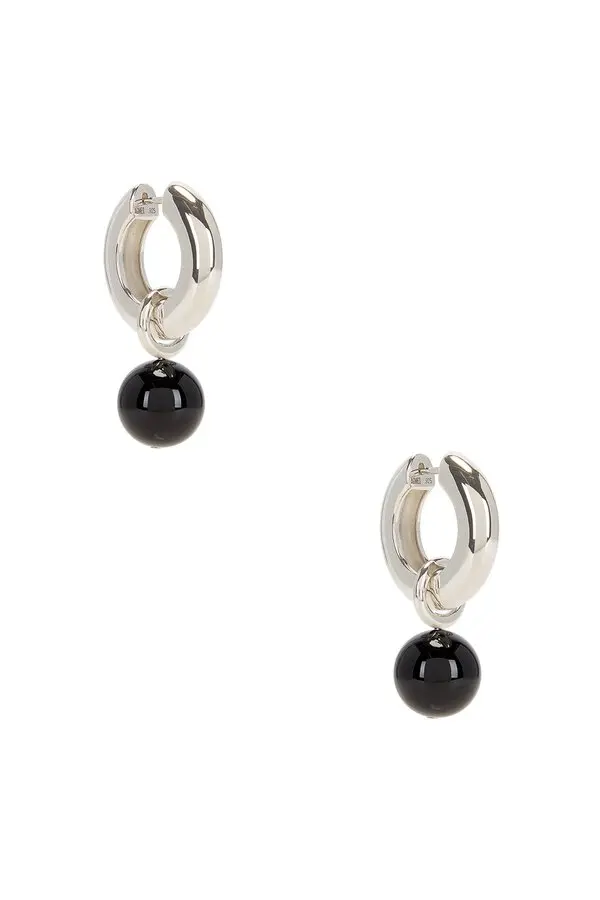 Agmes Sonia Onyx Dangle Hoop Earrings - Sterling Silver & Onyx