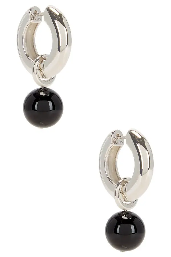 Agmes Sonia Onyx Dangle Hoop Earrings - Sterling Silver & Onyx