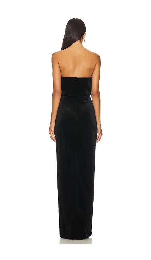 Amanda Uprichard Velvet Gown With Florette Accent And Slit - Black