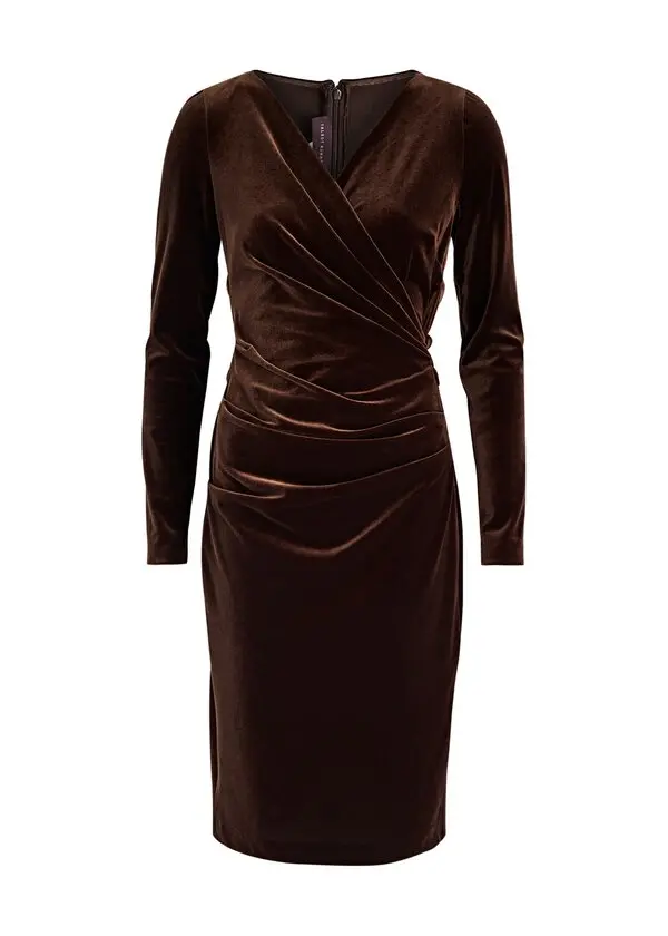 Talbot Runhof Wrap-Effect Velvet Dress In Chocolate - 50% Off | Editorialist