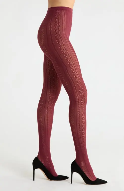 Nordstrom Vertical Pattern Mesh Tights - Burgundy Tannin