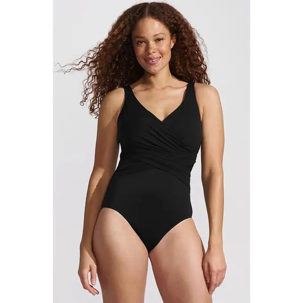 LANDS' END Slender Suit Wrap One Piece Swimsuit - Black