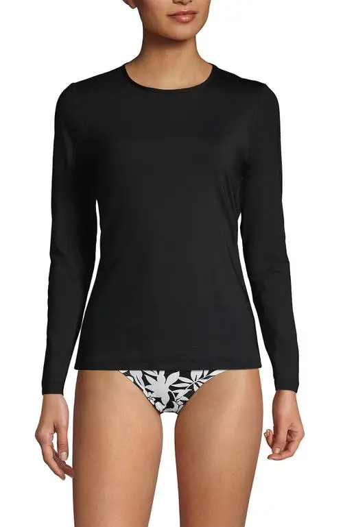 LANDS' END Long Sleeve Upf 50 Relaxed Rash Guard - Black