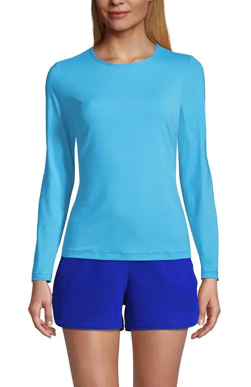 LANDS' END Long Sleeve Upf 50 Relaxed Rash Guard - Turquoise