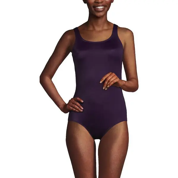 LANDS' END Tugless Low Leg One-piece Swimsuit - Blackberry