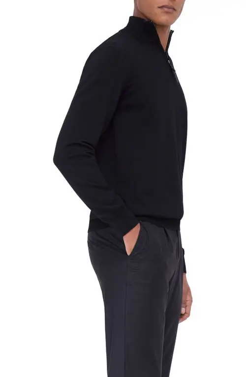 Bugatchi Merino Wool Quarter-zip Pullover - Black