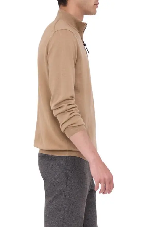 Bugatchi Merino Wool Quarter-zip Pullover - Camel