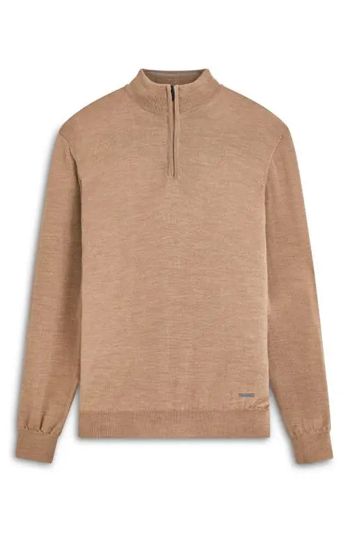 Bugatchi Merino Wool Quarter-zip Pullover - Camel
