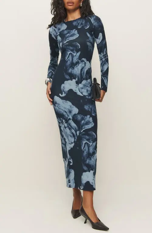 REFORMATION Tommie Long Sleeve Stretch Dress - Midnight Rose