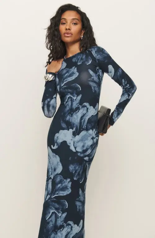 REFORMATION Tommie Long Sleeve Stretch Dress - Midnight Rose