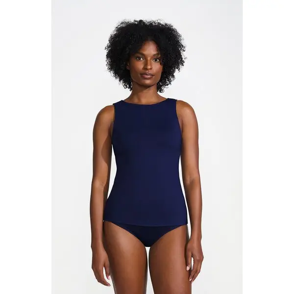 LANDS' END High Neck Upf 50 Modest Tankini Top - Deep Sea Navy