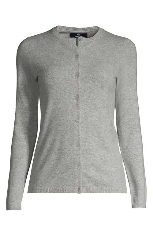 LANDS' END Cashmere Cardigan Sweater - Gray Heather