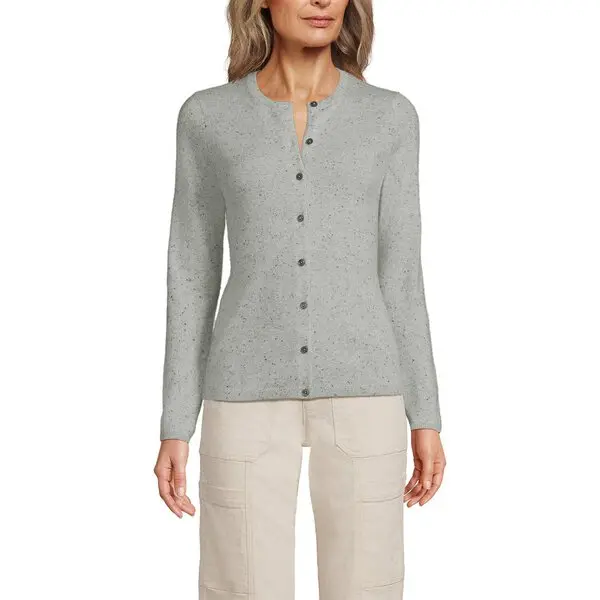 LANDS' END Cashmere Cardigan Sweater - Gray/black Donegal