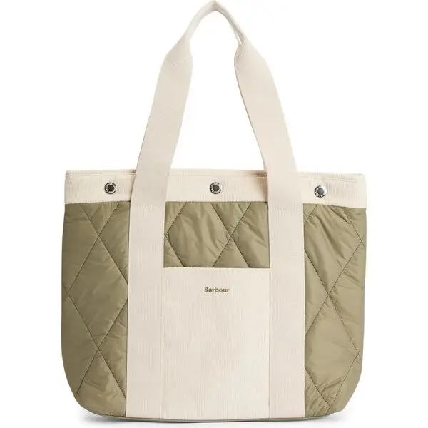 Barbour Healy Mixed Media Tote - Bleached Olive