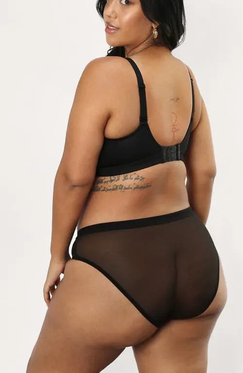 CURVY COUTURE Sheer Mesh High Cut Briefs - Black/flirt/black