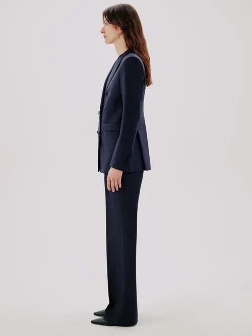 Another Tomorrow Double-breasted Jacket With Notched Lapel - Navy