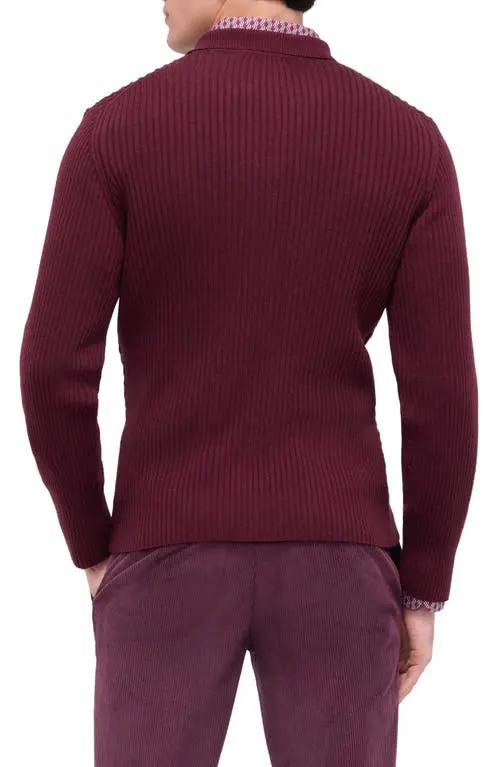 Bugatchi Merino Wool Johnny Collar Sweater - Cabernet