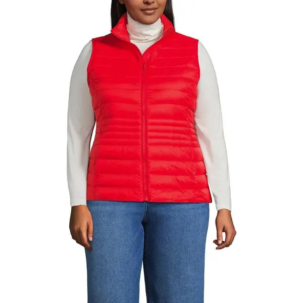 LANDS' END Wanderweight Packable Ultralight Down Vest - Bright Cherry