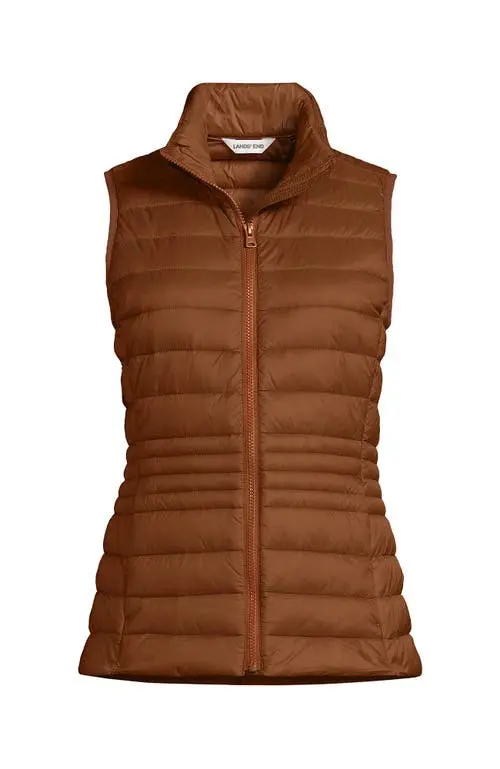 LANDS' END Wanderweight Down Vest - Rich Ginger Brown