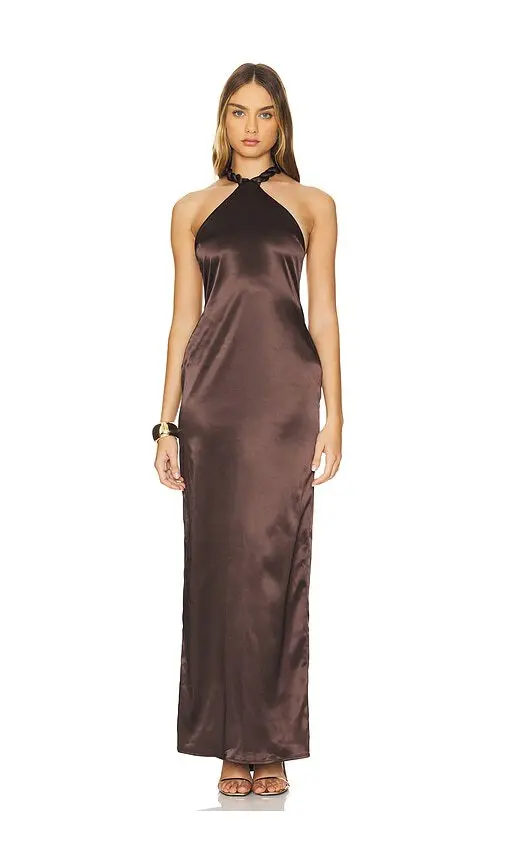 KHANUMS Satin Halter Maxi Dress