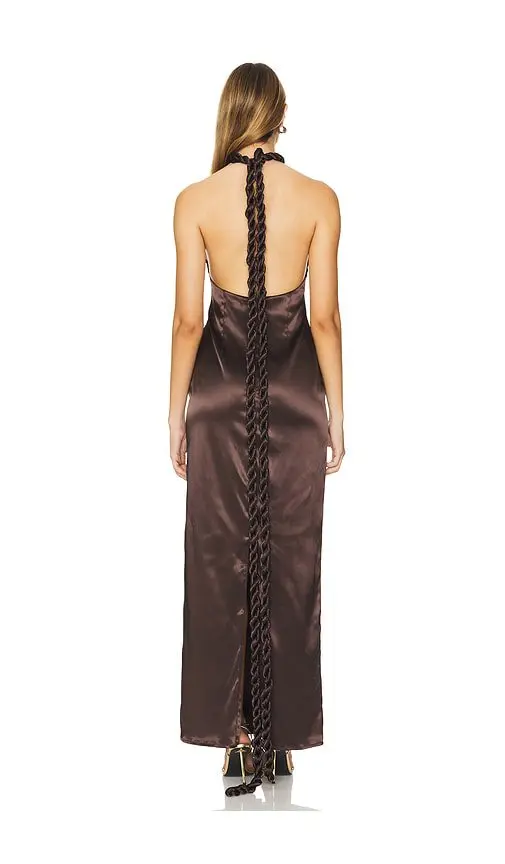 KHANUMS Satin Halter Maxi Dress