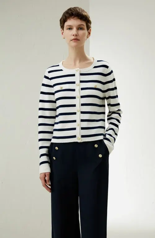 Lilysilk Gariana Striped Merino Wool Cardigan