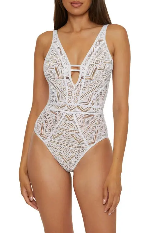 BECCA® By Rebecca Virtue Color Play Mesh One-piece Swimsuit - White/ Tan
