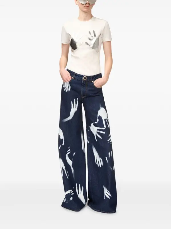 AREA Hand-print Wide-leg Jeans