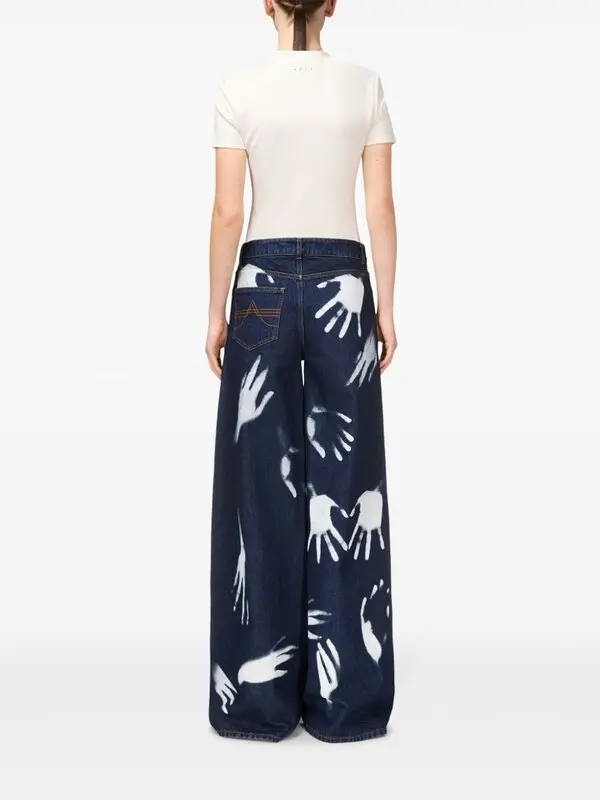 AREA Hand-print Wide-leg Jeans