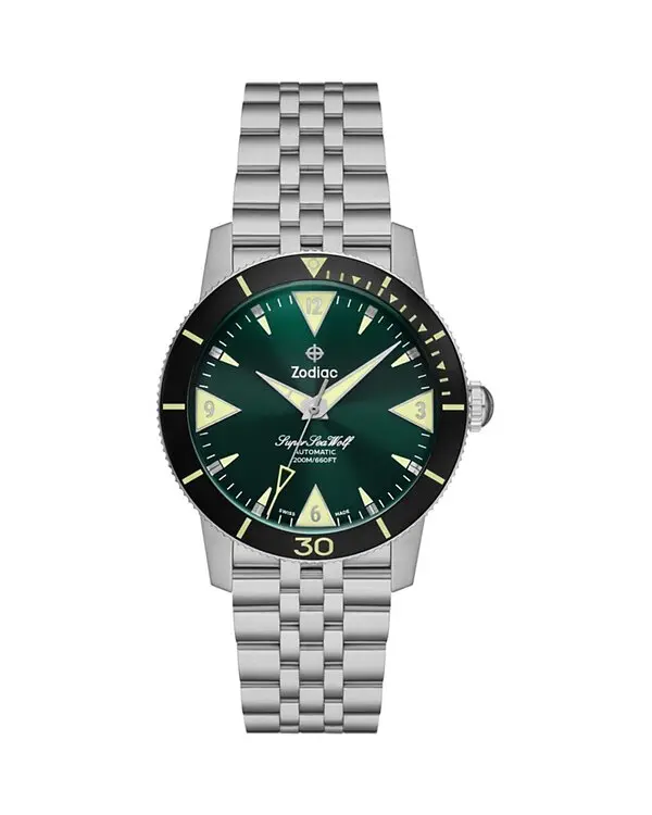 ZODIAC Skin Diver Automatic Stainless Steel 39mm Watch - Green/silver