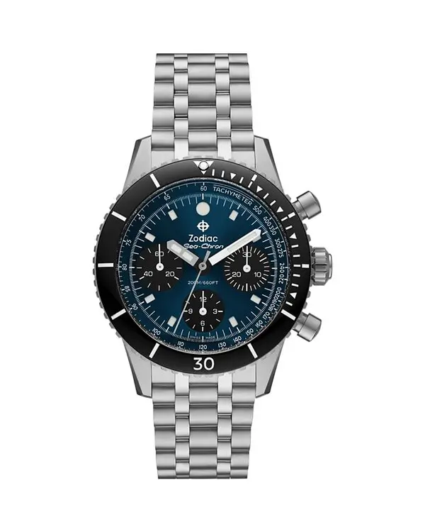 ZODIAC Sea-chron Automatic 42mm Stainless Steel Chronograph Watch - Blue/silver