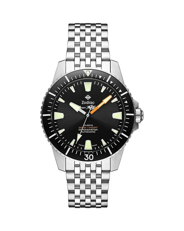 ZODIAC Pro-diver Automatic Stainless Steel Watch, 42mm - Black/silver